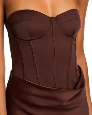 ROTATE BY BIRGER CHRISTENSEN Satin Corset Maxi Dress - Coffee Chicory