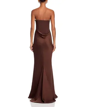 ROTATE BY BIRGER CHRISTENSEN Satin Corset Maxi Dress - Coffee Chicory