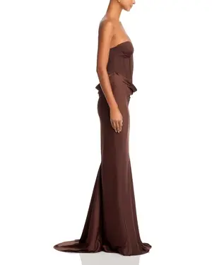 ROTATE BY BIRGER CHRISTENSEN Satin Corset Maxi Dress - Coffee Chicory
