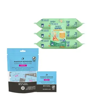 PURSONIC Everyday Care & Clean Bundle: Baby Wipes With Aloe + Makeup Remover Cleansing Towelettes - Green