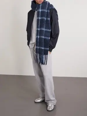 THE ELDER STATESMAN Fringed Checked Alpaca-blend Scarf