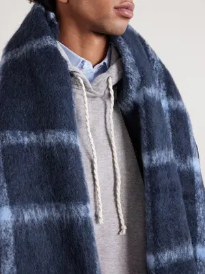 THE ELDER STATESMAN Fringed Checked Alpaca-blend Scarf