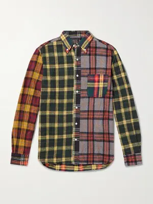 BEAMS Patchwork Checked Cotton-flannel Shirt