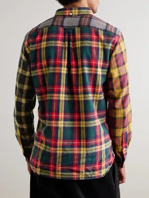 BEAMS Patchwork Checked Cotton-flannel Shirt