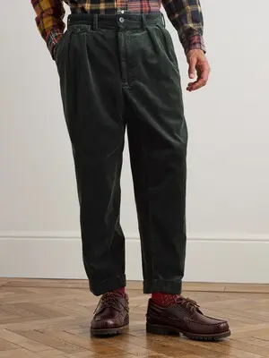 BEAMS Cropped Pleated Cotton-corduroy Trousers