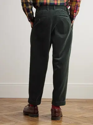 BEAMS Cropped Pleated Cotton-corduroy Trousers