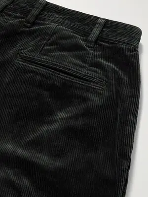 BEAMS Cropped Pleated Cotton-corduroy Trousers