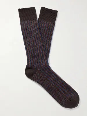 Mr P. Striped Cotton-blend Socks - Brown