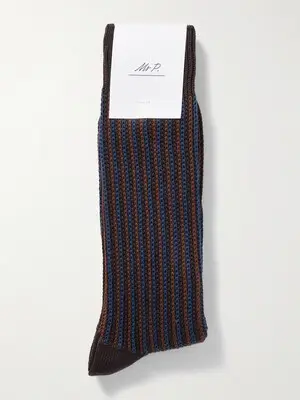 Mr P. Striped Cotton-blend Socks - Brown