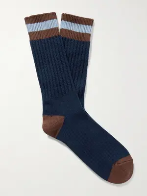 Mr P. Striped Ribbed Cotton-blend Socks - Black