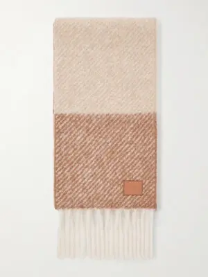 Loewe Fringed Striped Alpaca-blend Scarf - Neutrals