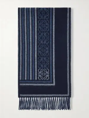 Loewe Fringed Wool And Cashmere-blend Scarf - Blue