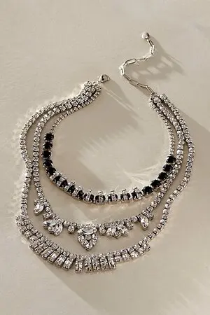 Free People Cass Layered Necklace - Black/crystal/silver