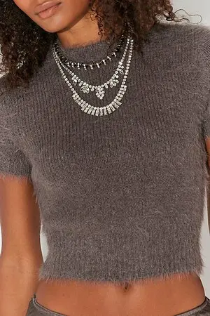 Free People Cass Layered Necklace - Black/crystal/silver