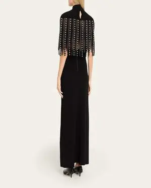LANVIN Studded Fringe Capelet Maxi Dress