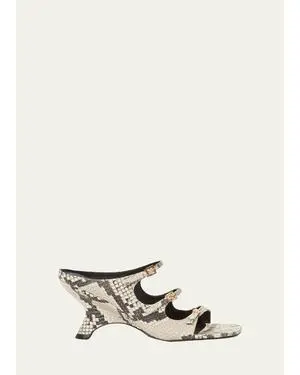 Simkhai River -printed Leather Buckle Mules - Snake