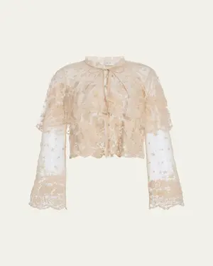 Sea Bronte Embroidered Mesh Capelet Blouse - Blush
