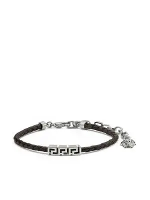 Versace Greca Leather Bracelet - Silver