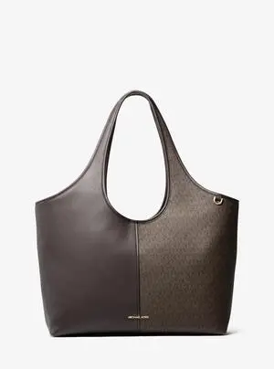 Michael Kors Henly Large Signature Logo And Textured Tote Bag - Brown
