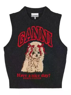 GANNI Graphic Knitted Vest Grey