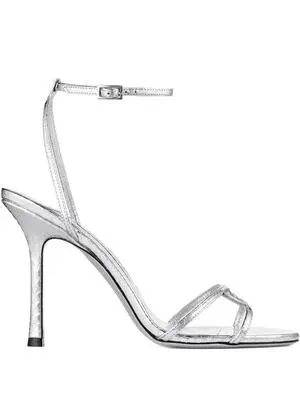JIMMY CHOO Leo 100 Metallic Leather Sandals - Silver