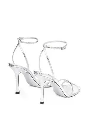 JIMMY CHOO Leo 100 Metallic Leather Sandals - Silver