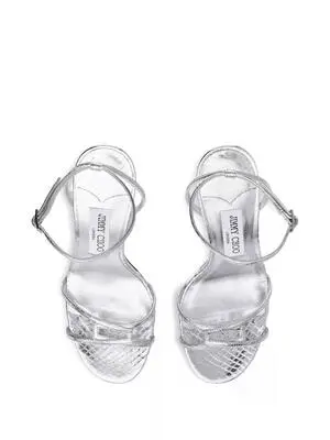 JIMMY CHOO Leo 100 Metallic Leather Sandals - Silver