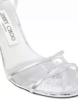 JIMMY CHOO Leo 100 Metallic Leather Sandals - Silver