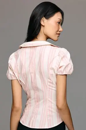 Maeve Short-sleeve Sweetheart Blouse - Pink & Ivory Stripe