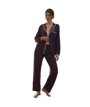 Eberjey Frida Long-sleeve Pajama Set - Plum/ivory
