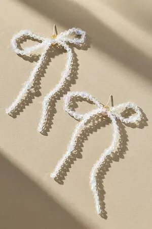 Anthropologie Beaded Bow Statement Earrings - Clear