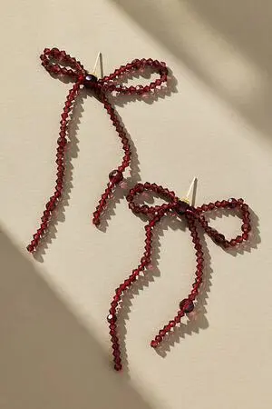 Anthropologie Beaded Bow Statement Earrings - Plum