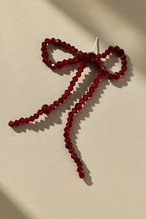Anthropologie Beaded Bow Statement Earrings - Wine