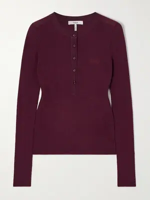 Chloé Silk-trimmed Ribbed Wool Sweater - Burgundy