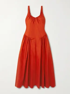 Faithfull The Brand Olas Gathered Cotton Midi Dress