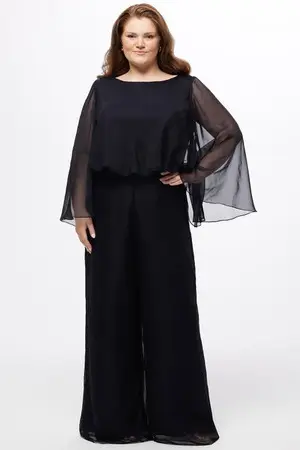 SYDNEY'S CLOSET Scoop Neck Wide Leg Jumpsuit With Sleeves - Black