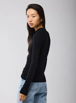 Majestic Filatures Merino Silk Micro Rib Long Sleeve Mock Neck