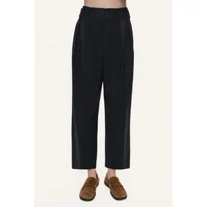 NOCTURNE Pleated Tapered Crop Trousers - Navy Blue