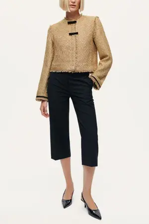 NOCTURNE Textured Cropped Jacket - Gold