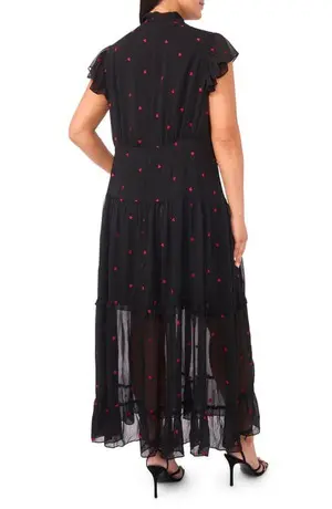 CECE DUPRAZ Tie Neck Heart Print Maxi Dress
