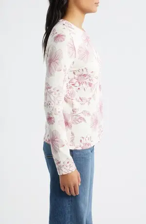 Bobeau Floral Print Fine-gauge Cardigan