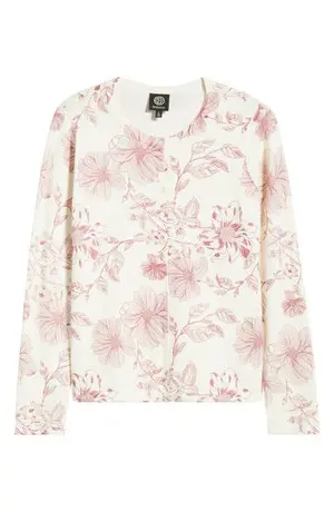 Bobeau Floral Print Fine-gauge Cardigan