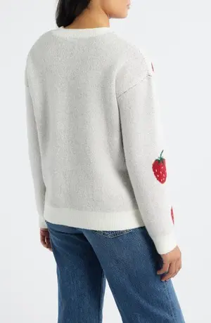 Bobeau Strawberry Jacquard Crewneck Sweater