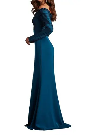 Tadashi Shoji Off-the-shoulder Long Sleeve Mermaid Gown