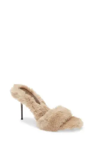 Jeffrey Campbell Big Mama Faux Fur Stiletto Heel Sandals - Oyster Grey
