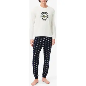 Lacoste Stretch Cotton Pajamas - Flour/navy Blue