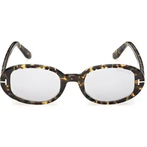 TOM FORD 49mm Oval Sunglasses - Tortoise Shell Havana/mirror