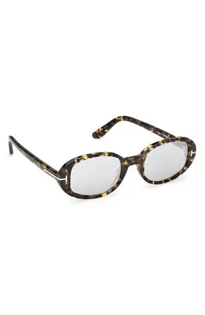 TOM FORD 49mm Oval Sunglasses - Tortoise Shell Havana/mirror