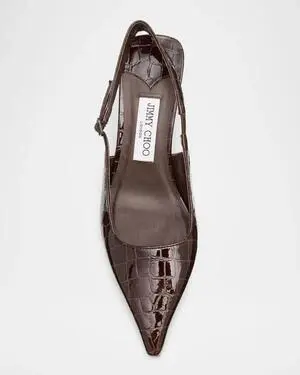 JIMMY CHOO 50mm Amel Croc-embossed Slingback Pumps - Sambuco