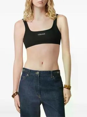 Versace Embroidered Logo Scoop Neck Sleeveless Top
